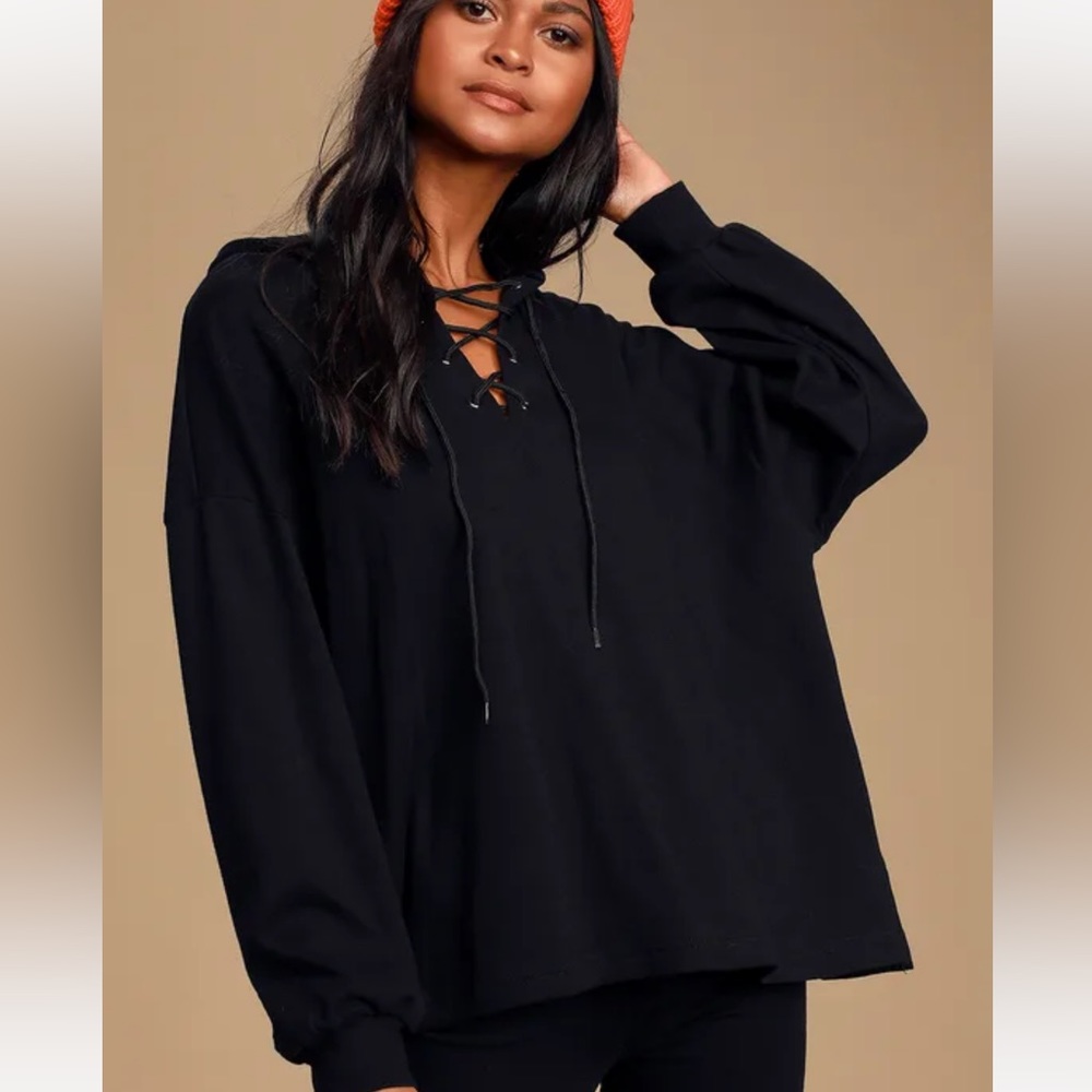 Extra Mile Black Lace-Up Hoodie Lulus - Gem
